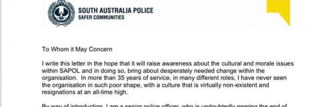 Full, Unredacted Copy of SAPOL Whistleblower Letter – SAPOL – South ...